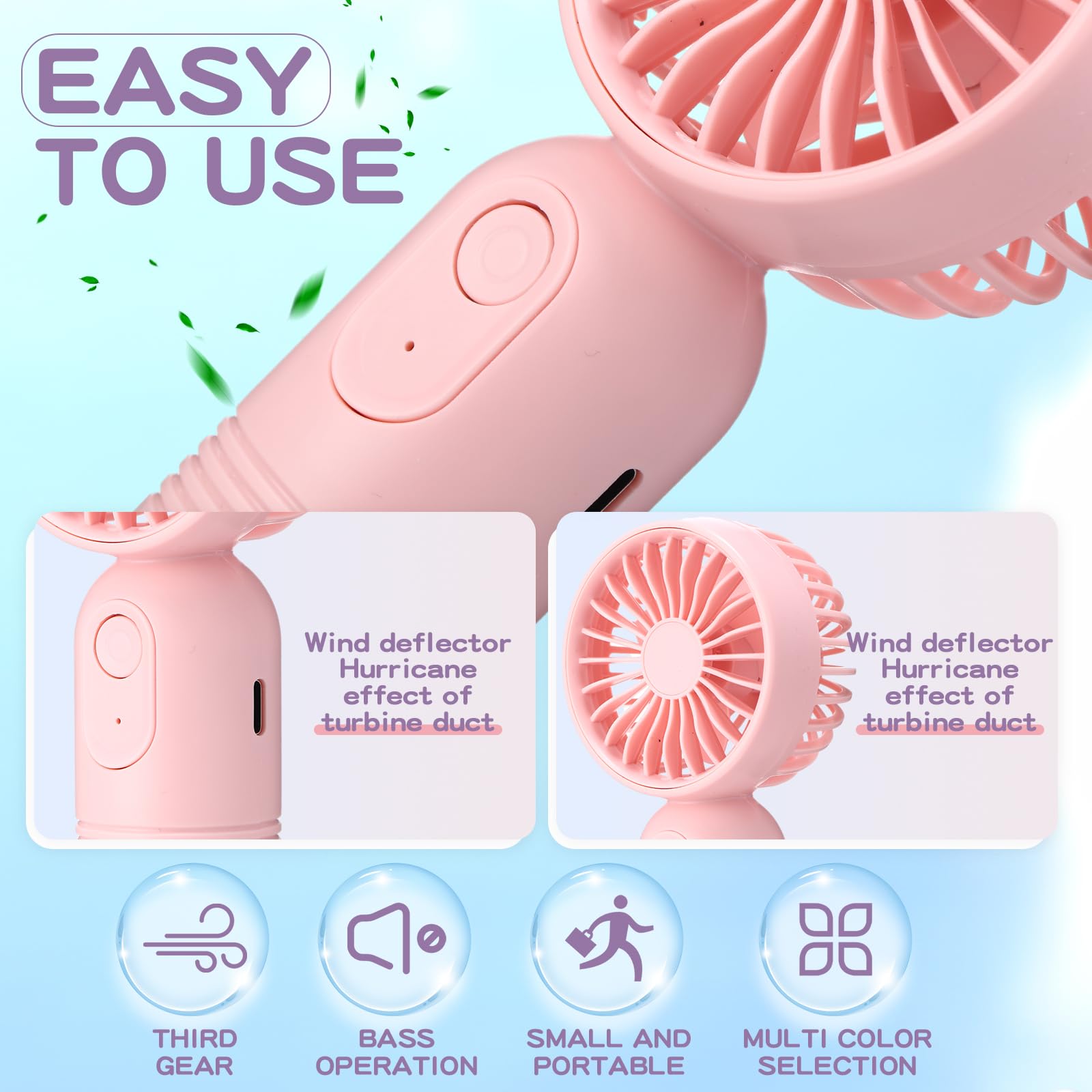 Rossesay 6 Pack Mini Portable Fan Bulk Cute Handheld Fan Lightweight Small Personal Eyelash Fan with 3 Speeds and USB Rechargeable Battery Operated for Outdoor Travel Camping(Multicolor)