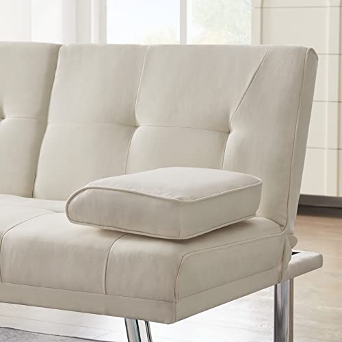 Verfur Convertible Futon Bed with Cupholders,Modern Upholstered Loveseat Sleeper, Folding Lounge Recliner Comfy Sofa & Couches Sofabed, White