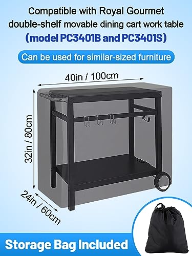 Outdoor Dining Cart Cover - 40*24*32in Waterproof Prep Table Cover for Royal Gourmet Dining Worktable PC3401B PC3401S, Heavy Duty Stainless Steel Movable Station, BBQ Grill Covers