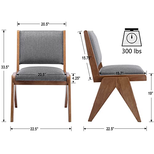 VESCASA Upholstered Dining Chairs with Wood Legs, Linen Mid-Century Modern Padded Dining Chairs with Cushion Back for Dining Room, Kitchen, Set of 2, Grey