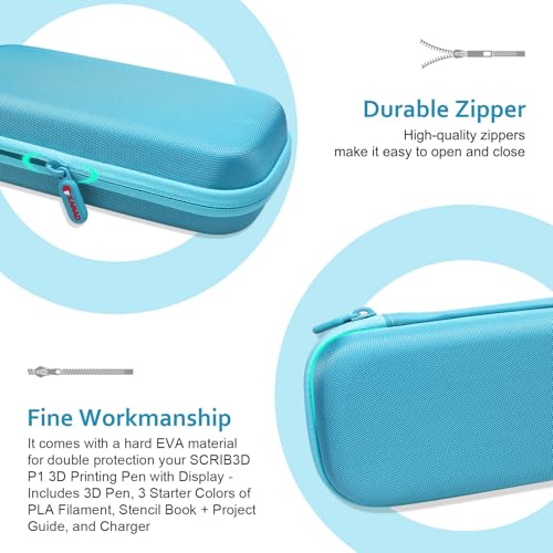 XANAD Hard Travel Carry Bag for SCRIB3D P1 3D Printing Pen with PLA Filament Stencil Book Project Instructions and Charger, blue