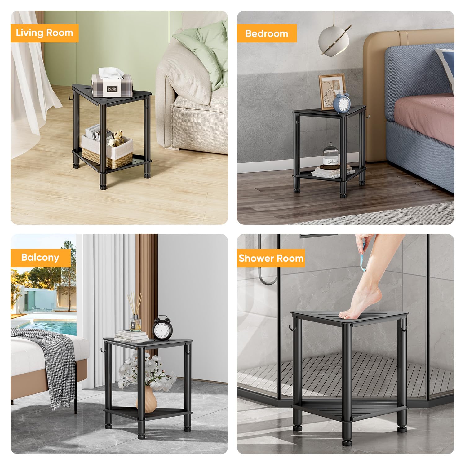XJJX Metal Corner Shower Stool for Shaving Legs,Shower Bench for Inside Shower,Corner Shower Bench with Storage Shelf,Shower Foot Rest Bench Suitable for Small Shower Spaces