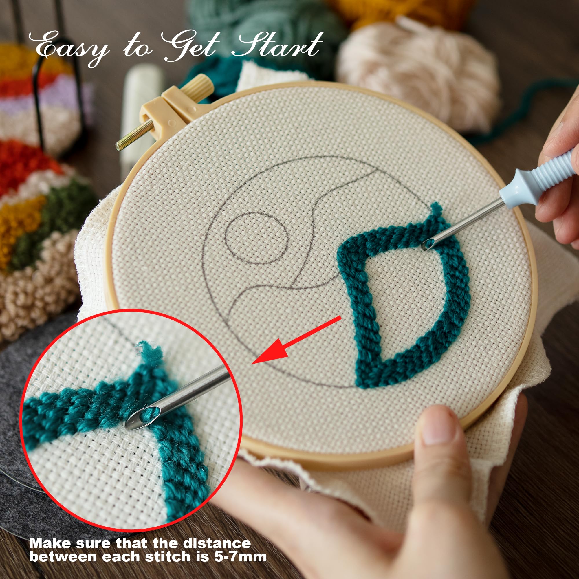 Temlum Punch Needle Coasters Kit, Punch Needle Embroidery Kit for Beginners and Adults Including Patterns, Tools, Yarns, Hoop, Instruction, Coaster Holder Coaster Art Craft Supplies (Landscape)