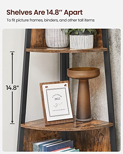 VASAGLE 71.6 Inch Tall Corner Shelf, 5 Tier Rustic Corner Bookshelf Bookcase, Corner Ladder Shelf Multipurpose, Plant Stand for Living Room, Bedroom, Kitchen, Brown and Black ULLS804B01