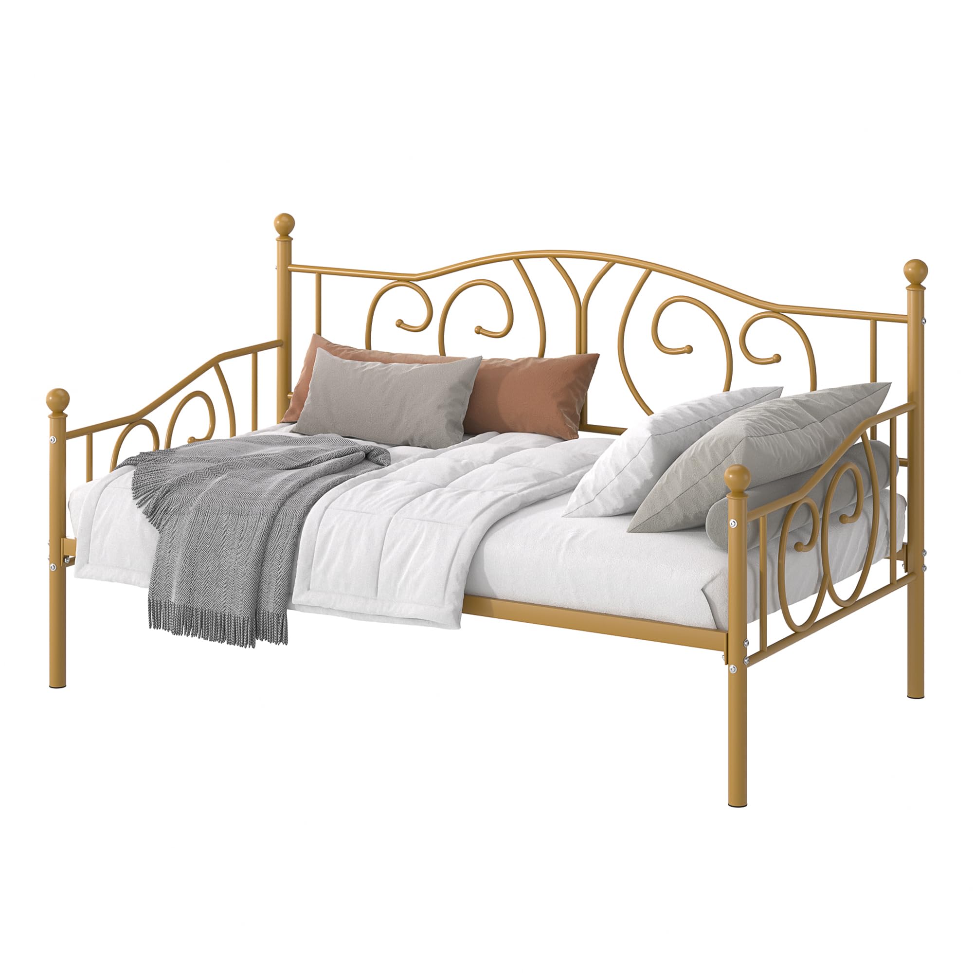 VECELO Twin Daybed Frame, Metal Day Bed with Classic Headboard, Multifunctional Platform Beds for Bedroom, Living Room, Guest Room, No Boxing Spring Needed, Black