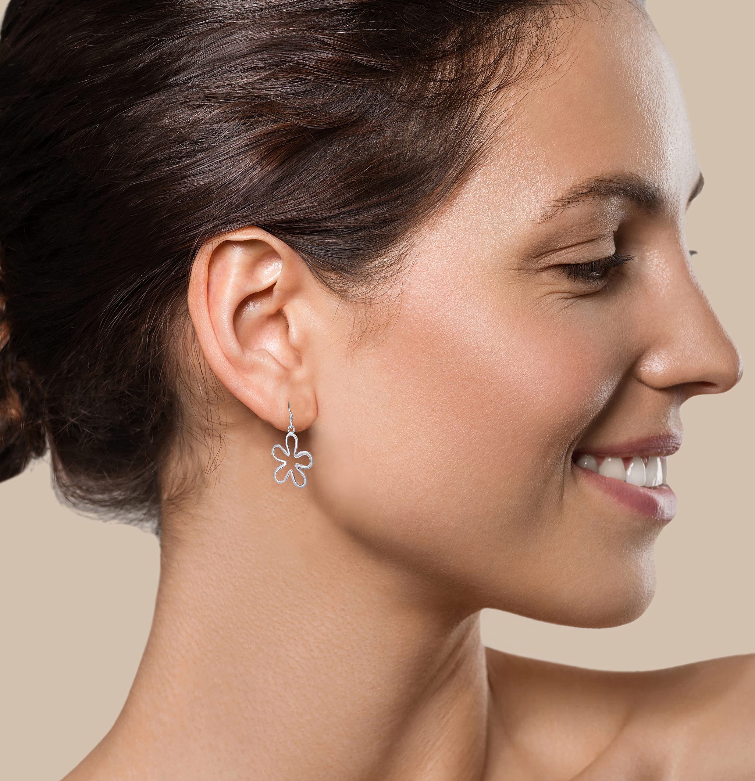 Hoops & Loops 925 Sterling Silver Groovy 60s 70s Mod Flower Power Floral Dangle Drop Hook Earrings for Women Teen Girls, Silver