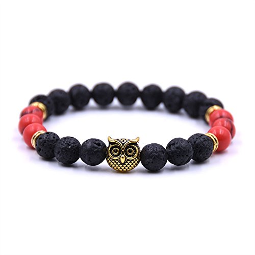 JOYA GIFT Chakra Lava Stone Owl Beads Bracelets Mens Womens Friendship Bracelets Set