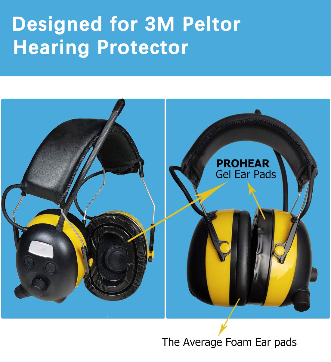 PROHEAR GEP01 Gel Ear Pads (Upgraded) for 3M PELTOR Headsets