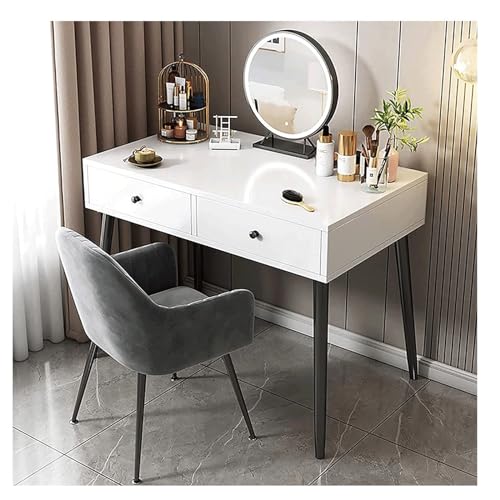 Insiy Vanity Desk with Drawers and Touch Screen Dimming Mirror Vanity Table Elegant Makeup Table for Bedroom Dressing Table with Chair