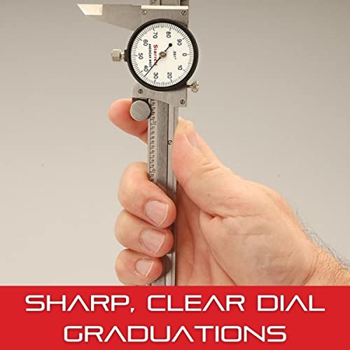 Starrett 120 Series Dial Slide Calipers for Accurate Measurement with Fitted Plastic Case - White Face, 0-6" Range, 0.001" Graduations - 120A-6