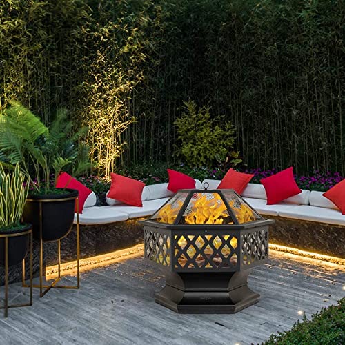 SINGLYFIRE 24 Inch Fire Pits for Outside Large Heavy Duty Outdoor Wood Burning Bonfire Pit Cast Iron Patio Heater, with Spark Screen, Log Grate, Poker