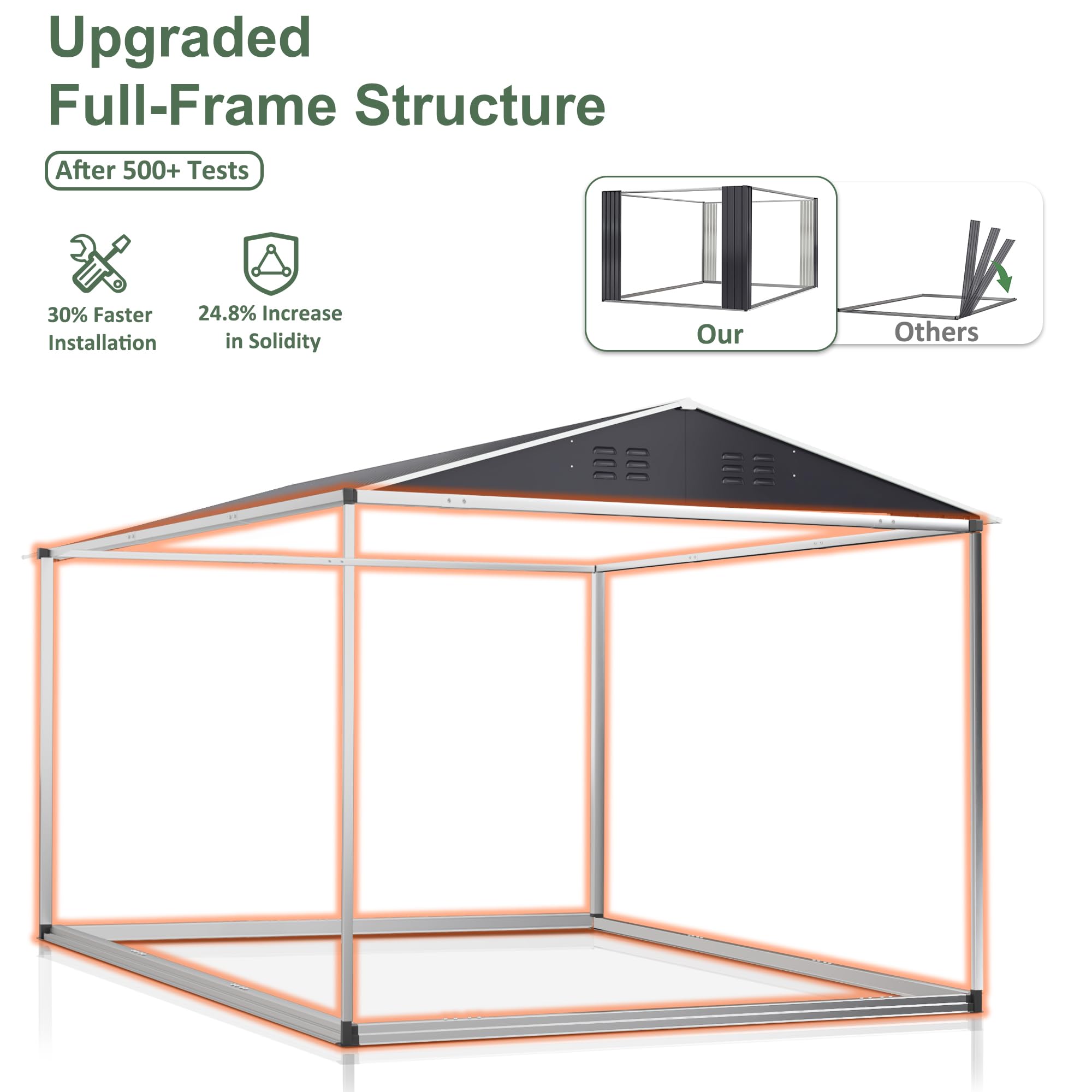 VIWAT 12x8 FT Outdoor Storage Shed, Large Garden Shed with Updated Frame Structure and Lockable Doors, Metal Tool Sheds for Backyard Garden Patio Lawn, Black