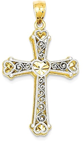 IceCarats 14K Two Tone Gold Heart Love Holy Cross Necklace Religious Pendant Jesus Christ Charm Only