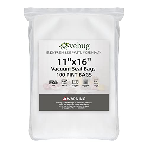 VEBUG Vacuum Sealer Bags Quart Size 100 Gallon 11x16Inch Seal a Meal BPA Free Heavy Duty Commercial Grade Great for vac storage Meal Prep or Sous Vide