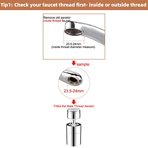 Sink Faucet Aerator, 360 ° Swivel Bathroom Faucet Aerator, Dual Function Kitchen Faucet Aerator,Big Angle High Pressure Large Flow Aerator,Polished Chrome-15/16 Inch-27UNS Male Thread