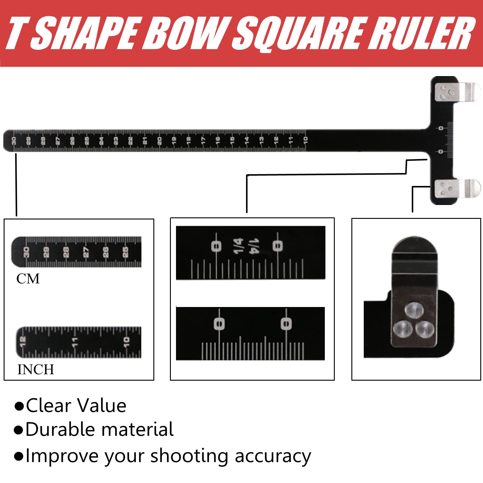 Huntingdoor Archery Nocking Points Pliers and Bow Square Set Archery Tools Tuning Kit Nocking Pliers Bowstring Nock Points T Shape Ruler Bow for Recurve Bow Takedown Bow (Bow square set)