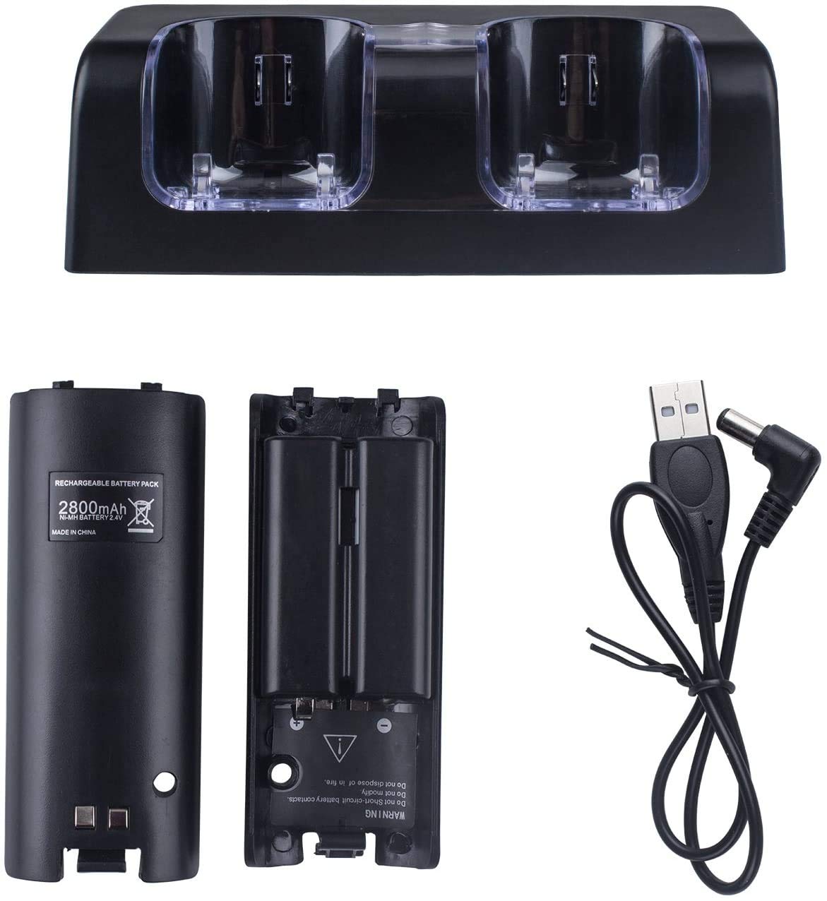 KEEPOWER Wii Controller Charger Station,2 in 1 Dual Charging Dock Station for Nintendo WII/WII U Controllers with Two 2800mAh Rechargeable Battery Pack Black