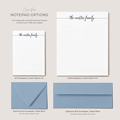 Professional Personalized Notepads - Small Notepad 5x7 w/ 50 Printed Sheets β Personalized Stationery w/Custom Size, & More - Classy Desk Supplies β Customizable up to 8x10β - Flowing Script Notepad