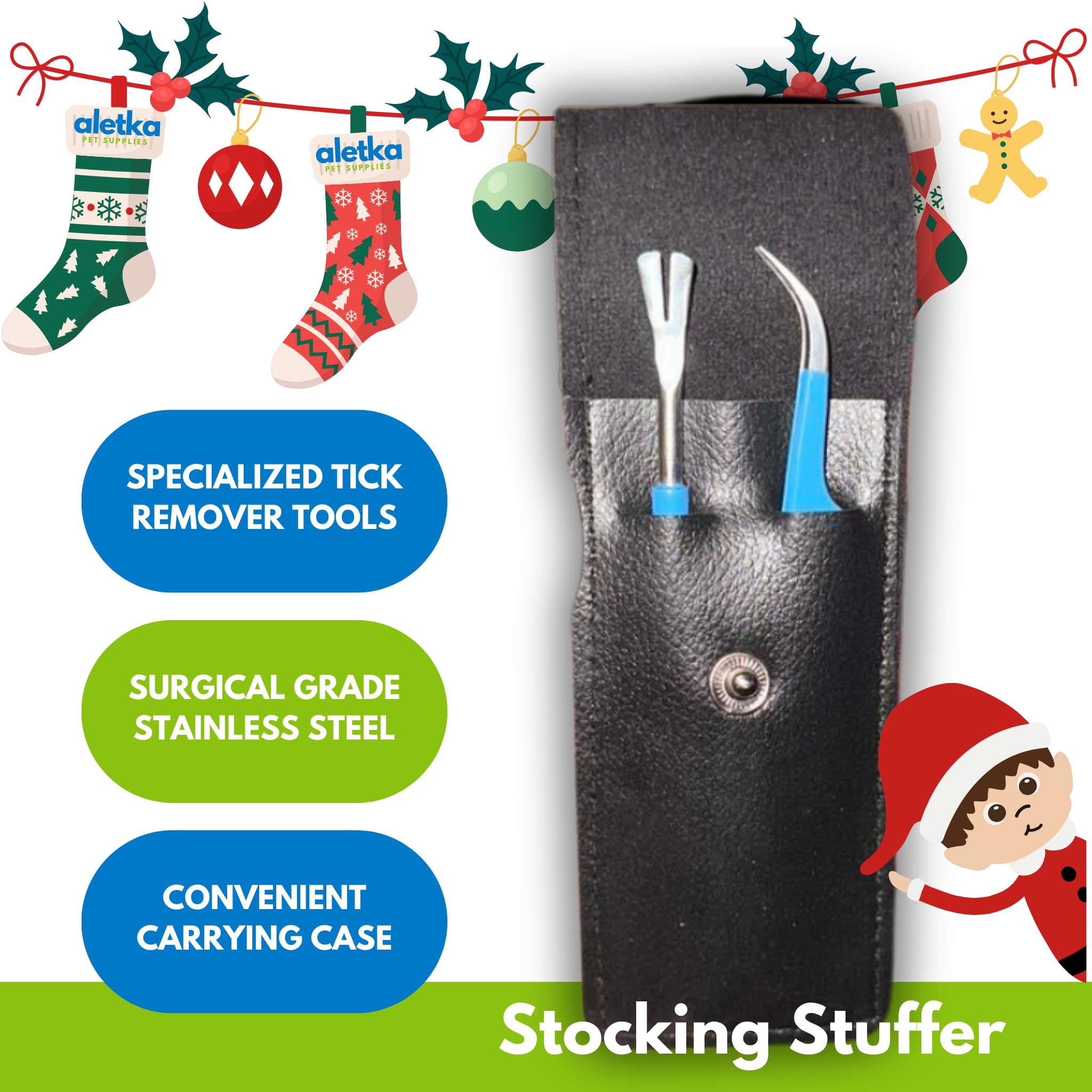 Tick Removal Tool Kit with Precision Tweezers • Dogs • Cats • Kittens • Puppies • People • Custom Design Removes Whole Tick • Durable Stainless Steel • Dishwasher Safe • Easy Use • Hiking • Gift Idea