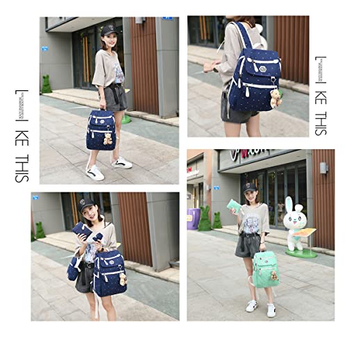 VIDOSCLA 3Pcs Wave Point Canvas School Bag Primary Student Backpack British Wind Elementary BookBag Bag Sets with Plush Doll