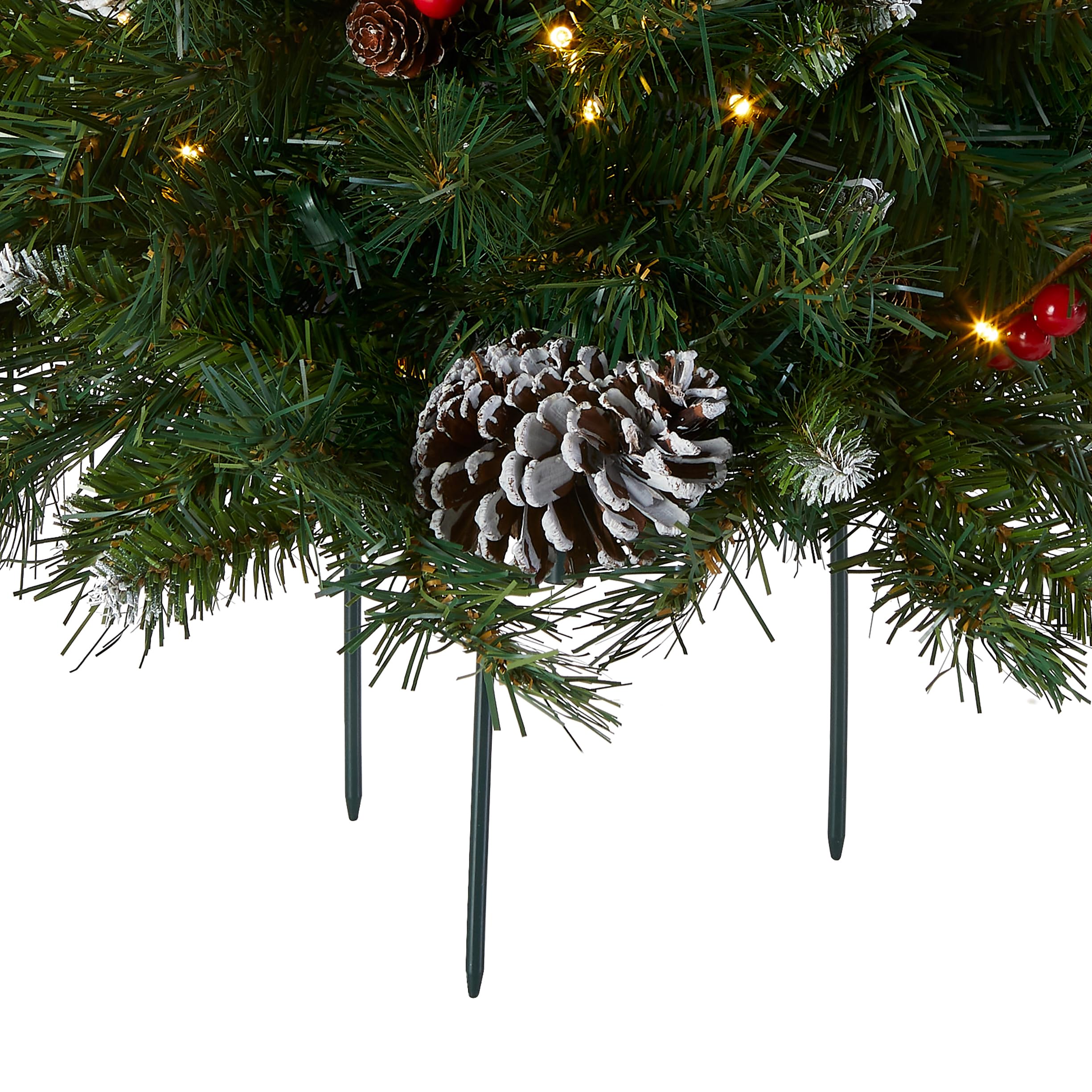National Tree Company National Tree 18 Inch Frosted Urn Filler with Cones, Red Berries, Tripod Stake and 35 Warm White Battery Operated LED Lights with Timer (FRB-300-18U-B), 18"