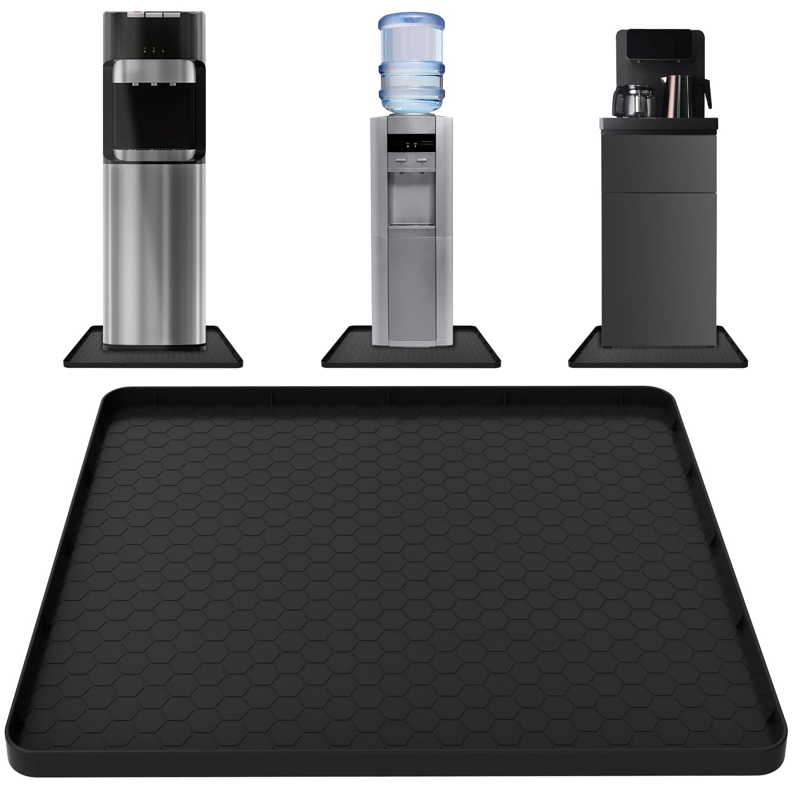 Water Cooler Mat - (22" x 19") Non-Slip Water Cooler Mat with Raised Edge for Foor Protector, Under Water Dispenser Mat Used for Bedrooms, Kitchens,Offices, Bars (Black)