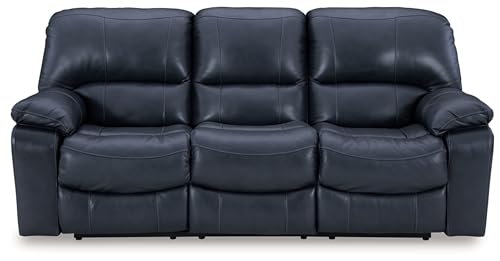Signature Design by Ashley Leesworth Modern Leather Match Power Reclining Sofa with USB Charging Ports, Blue