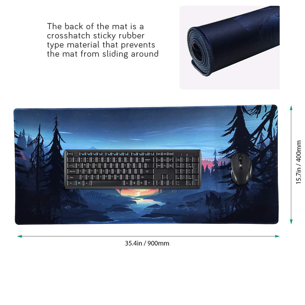 Imegny Large Gaming Mouse Pad, Extended XXL Desk Pad & Non-Slip Rubber Mat for Mice and Keyboard with Stitched Edges (90x40 Fengjing)