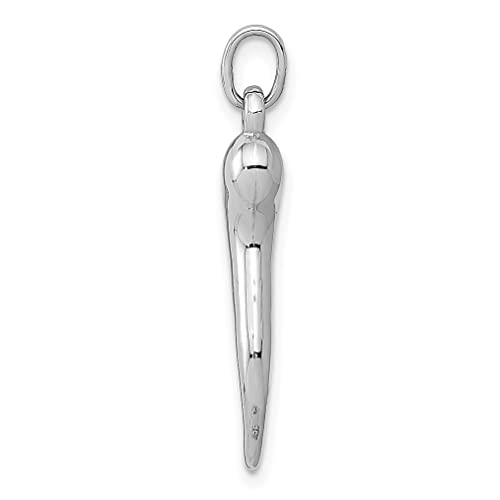 IceCarats 14K White Gold Cornicello Italian Horn Necklace Lucky Protection Amulet Pendant Chilli Pepper Charm 28mm x 6.23mm Only