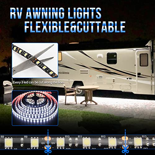 TIPHOPE RV Led Awning Party Light, 16.4FT Camper Led Awning Strip Light Cool White 12V Waterproof RV Exterior Lighting for RV Camper Motorhome Travel Trailer Concession Stands Food Trucks