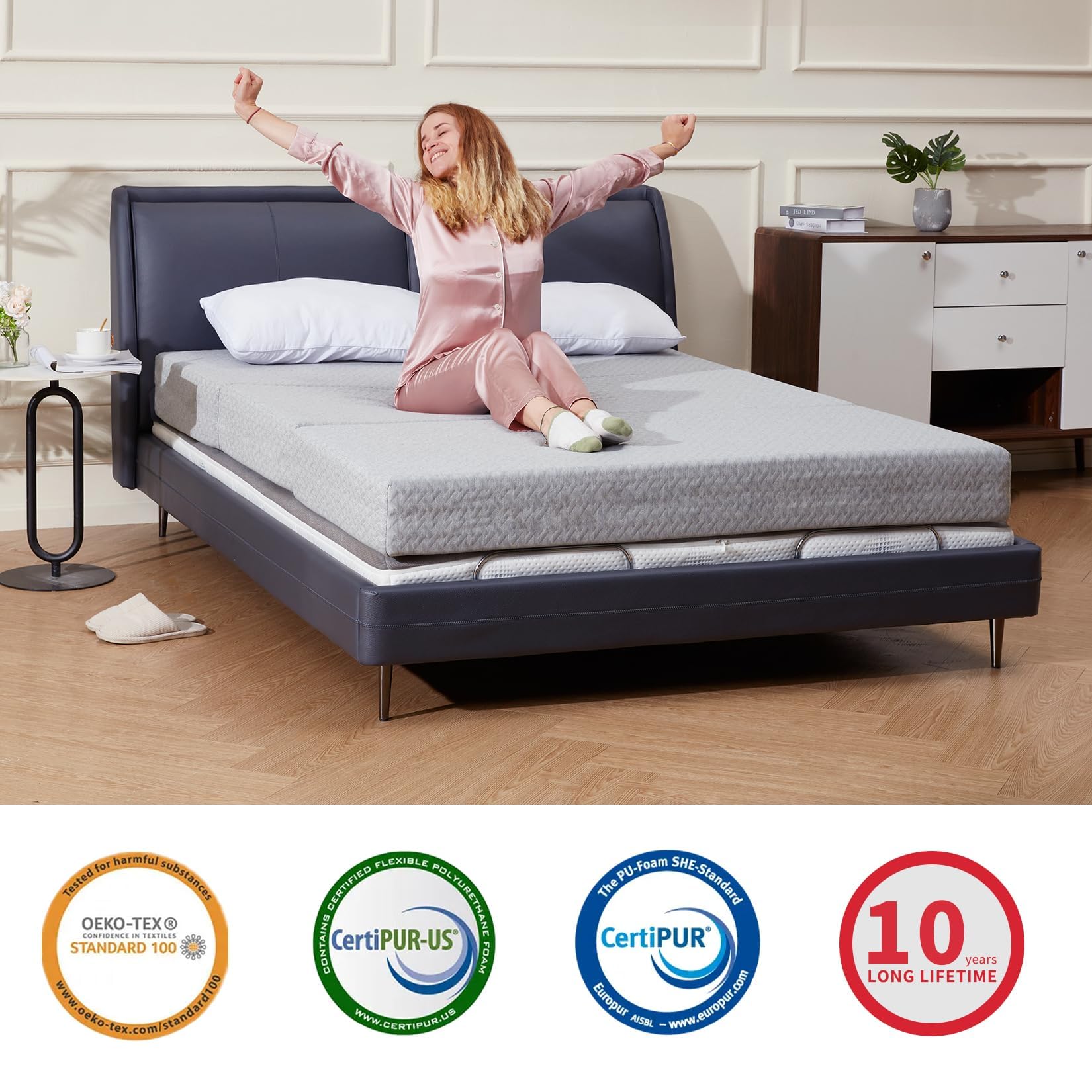 Twin Foldable Mattress,Tri-Fold Memory Foam 4 inch Folding Mattress with Carrying Case,Floor Mattress Sleeping Pad with Washable Cover Non-Slip Foam Camping Mat for Guest Napping,Twin Size,75"x38"x4"