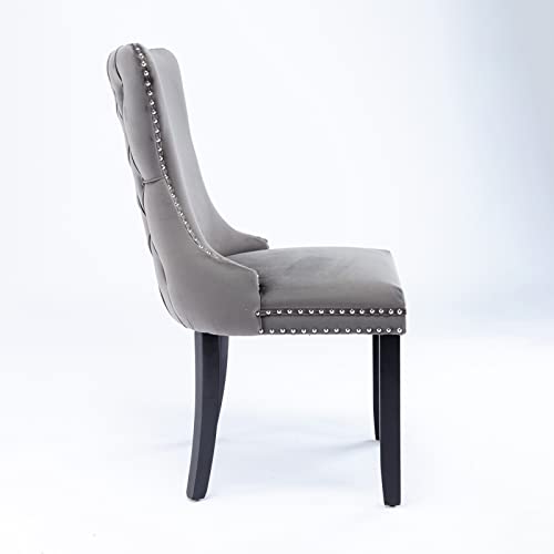 Winwee Dining Chairs Set of 4 Modern Tufted Elegant Side Chairs Armless Rubber Wood Vintage Chairs Upholstered Chairs for Kitchen Dining Room (Gray, Set of 4)