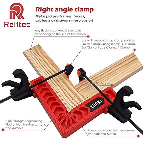Relitec R 90 Degree Corner Clamp Clamping Squares Woodworking Tools Positioning Squares Right Angle Clamp Wood Clamps for Gluing Cabinets Picture Frames or Drawers Set of 8(3" 4")