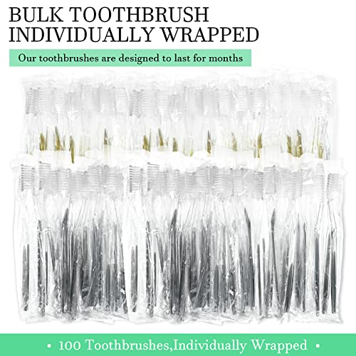 Remerry 100 Pack Individually Wrapped Disposable Toothbrushes Bulk Travel Toothbrushes Manual Disposable Tooth Brush Soft Bristle Tooth Brush for Adults Kids Hotel Guest Camping Travel, 2 Colors