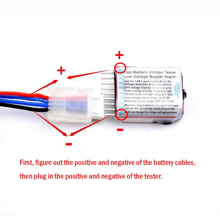 Readytosky Lipo Battery Checker RC Battery Low Voltage Buzzer Alarm Voltage Tester Monitor for 1-8S Lipo Life LiMn Li-ion Battery(4PCS)