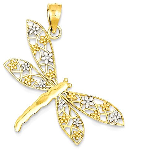IceCarats 14K Yellow Gold Antique Filigree Dragonfly Necklace Charm Pendant Only