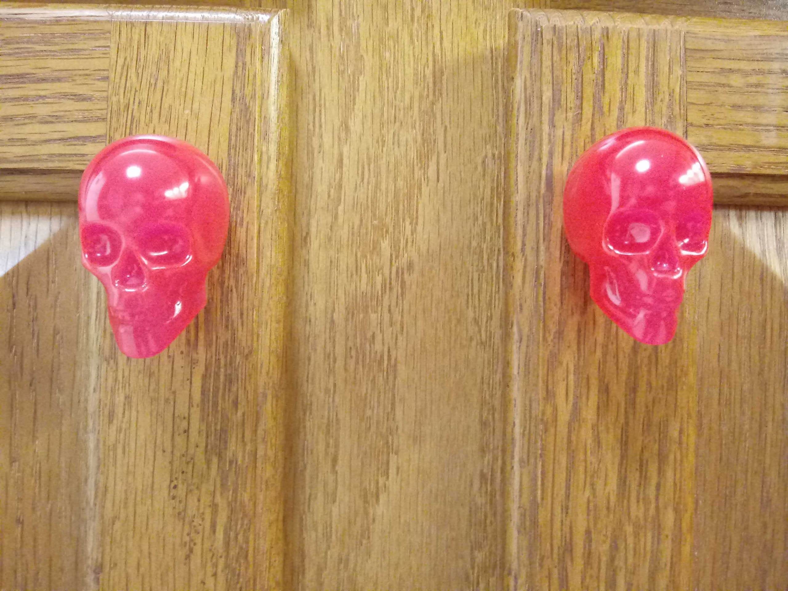 Pink Skull Cabinet Knobs/Drawer Knobs (Black Light Activated) (Set of 2)