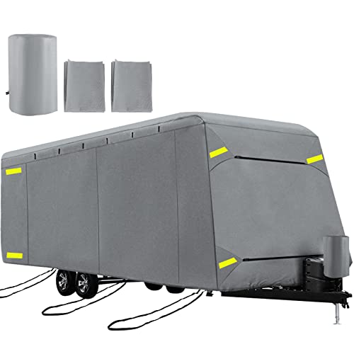 VEVOR RV Cover, 30'-33' Travel Trailer RV Cover, Windproof RV & Trailer Cover, Extra-Thick 4 Layers Camper Cover, Waterproof Ripstop Anti-UV for RV Motorhome with Adhesive Patch & Storage Bag,Grey