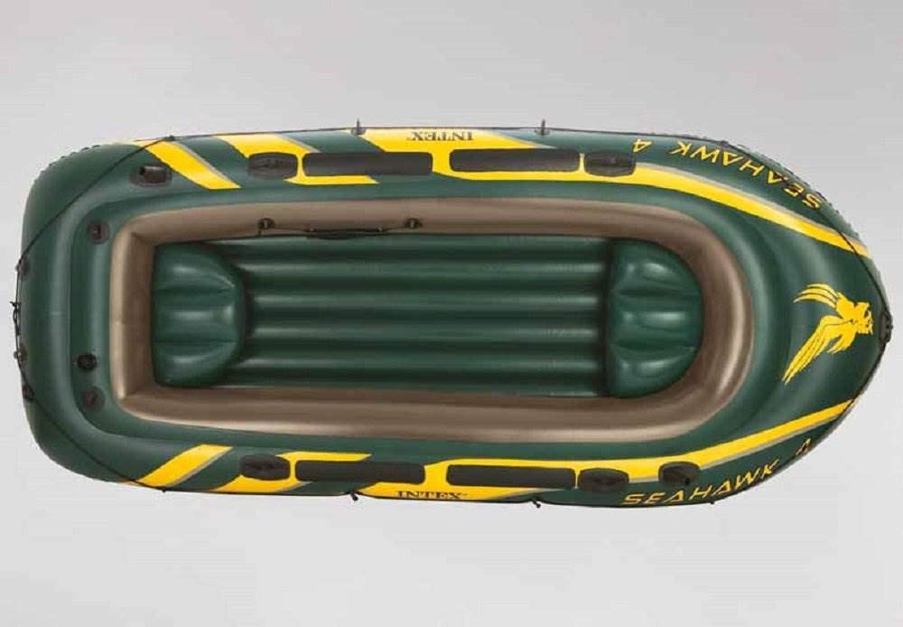 Intex 68351EP Seahawk 4 Inflatable Boat Set: includes Deluxe 54in Boat Oars and High-Output Pump – SuperStrong PVC – Fishing Rod Holders – 4-Person – 1050lb Weight Capacity