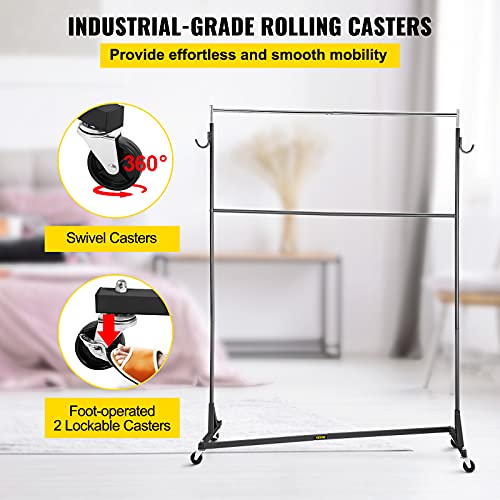 VEVOR Z Rack, 300 lbs Industrial Grade Z Base Garment Rack, 24" x 62" x 85" Height Adjustable Clothes Rack, Heavy Duty Clothing Rack w/ Lockable Casters for Home Store w/ Add-on Hang Rail Black