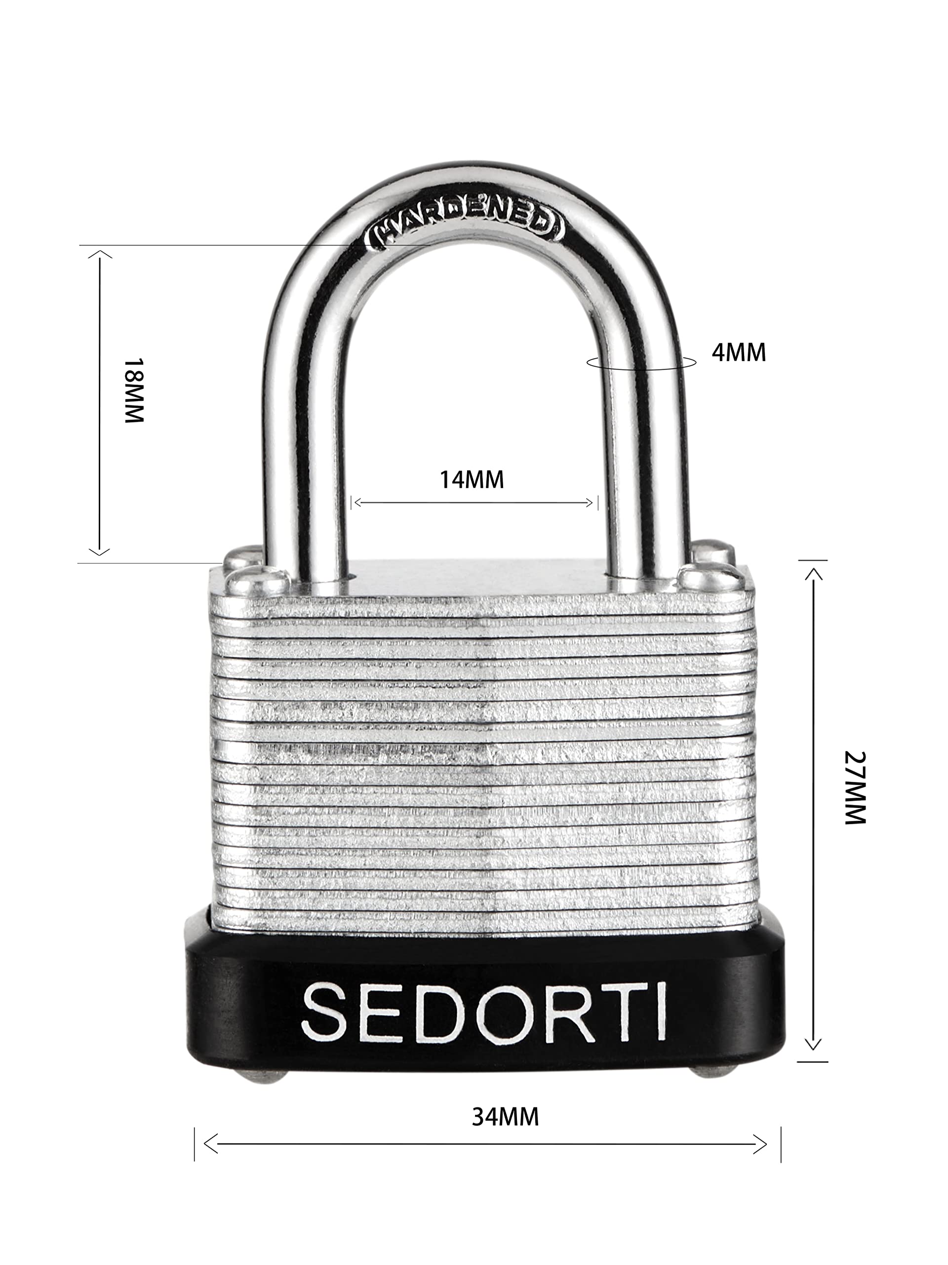 SEDORTI Laminated Steel Padlock Set, 1-1/4" Wide Body, Small Heavy Duty Locker Lock, Keyed Alike Padlocks, Lock for Gym Locker, Luggage, Suitcase, Baggage, Toolbox, Case, Pack of 4