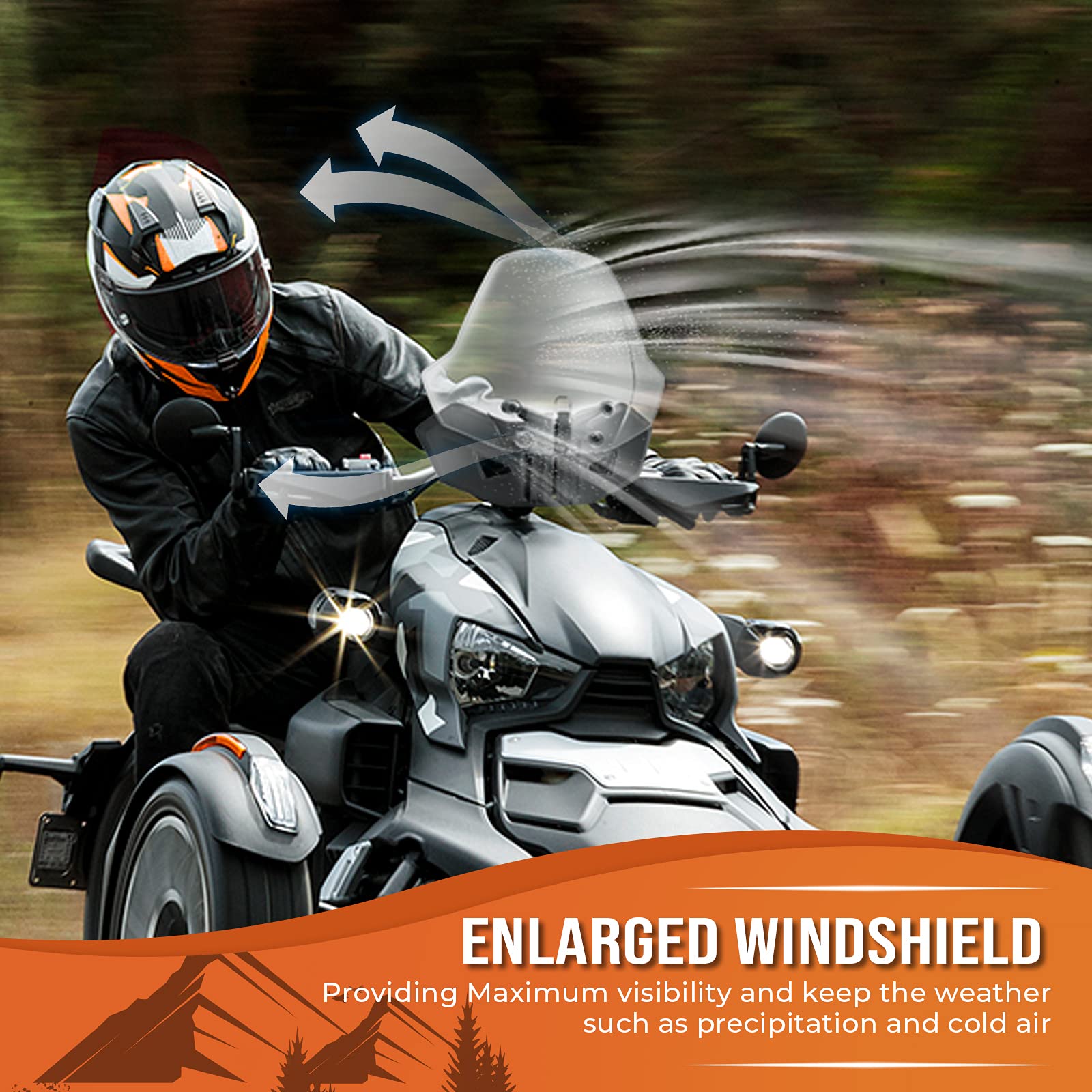 KEMIMOTO Sport Windshield Compatible with Can-Am Ryker 600, 900, Sport & Rally Edition from 2019-2023 Ryker Windshield 3 inches Stroke Adjustable Translucent , Replace #219401023 #219400771