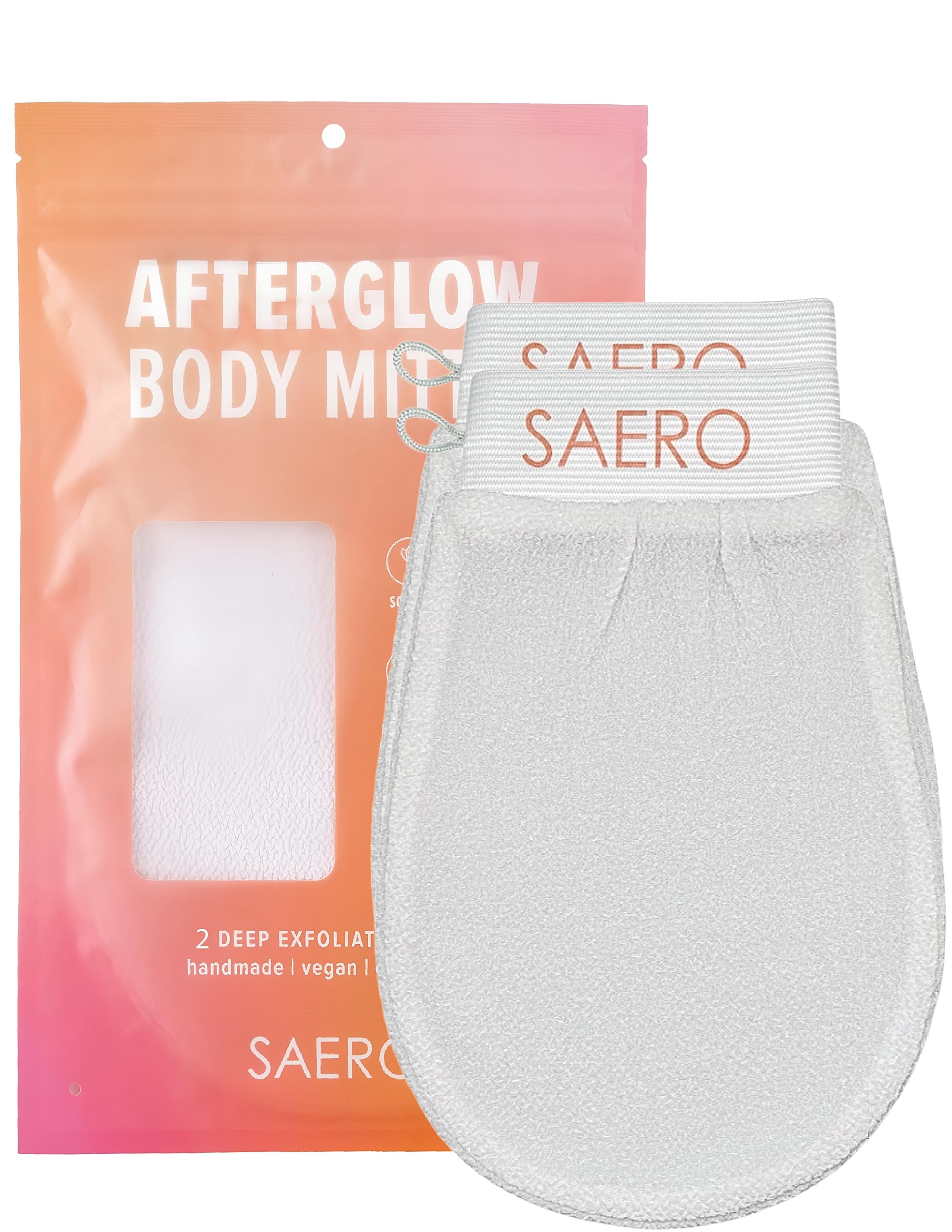 SAERO Exfoliating Glove (2pcs) - 100% Vegan Viscose Body Scrub Glove β Traditional Kessa Korean Washcloth β Ideal for Self-Tan Removal & Keratosis Pilaris Treatment