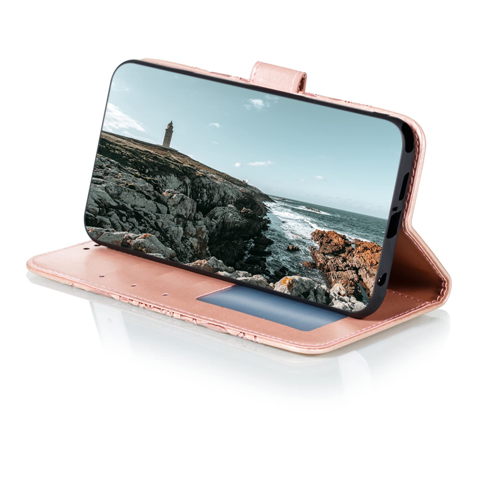 IMIRST for iPhone 15 Pro Max Case Mandala Embossed Premium PU Leather Bookstyle Magnetic Flip Wallet Case with Card Slot Stand Shockproof Cover for iPhone 15 Pro Max Mandala Rose Gold LD