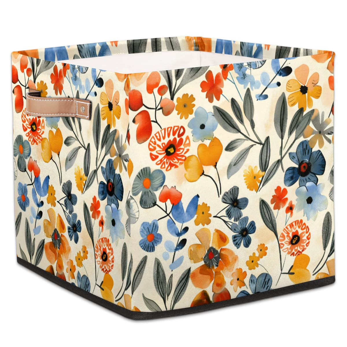 Tablerazzi Floral Cube Storage Bin, 13 Inch Collapsible Fabric Storage Cube Bin, Colorful Flowers Foldable Cube Baskets for Shelf, Closet, Organizer