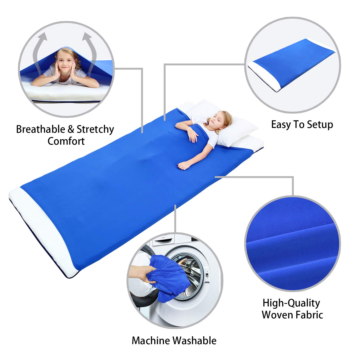 LAYOER Sensory Bed Sheet for Kids Compression Adjustable Breathable Stretchy Alternative to Weighted Blankets Relaxing Comfortable Sleeping(Full)