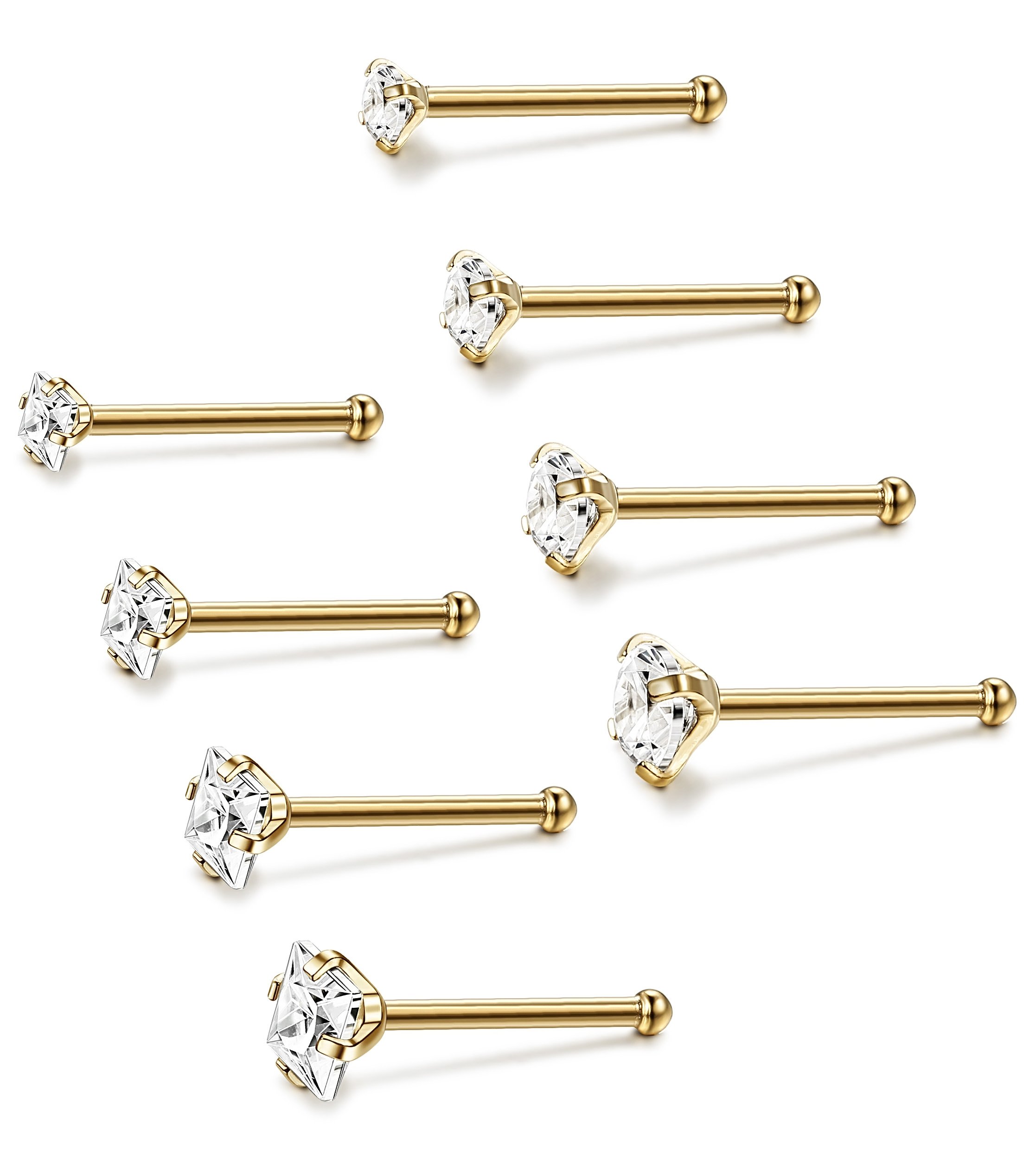 Jstyle 20G 8 Pcs a Set Stainless Steel Nose Rings Studs Piercing Body Jewelry 1.5mm 2mm 2.5mm 3mm G
