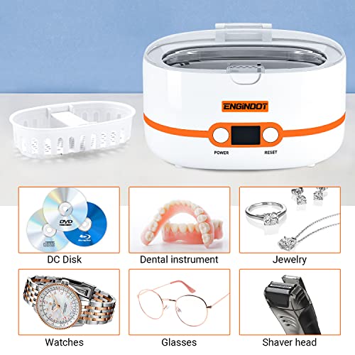 Ultrasonic Jewelry Cleaner, ENGiNDOT 600ML Professional Ultrasonic Cleaner Machine, Portable Household Cleaning Machine With Five Digital Timer for Eyeglasses, Watches, Earrings, Ring, Necklaces,Coins