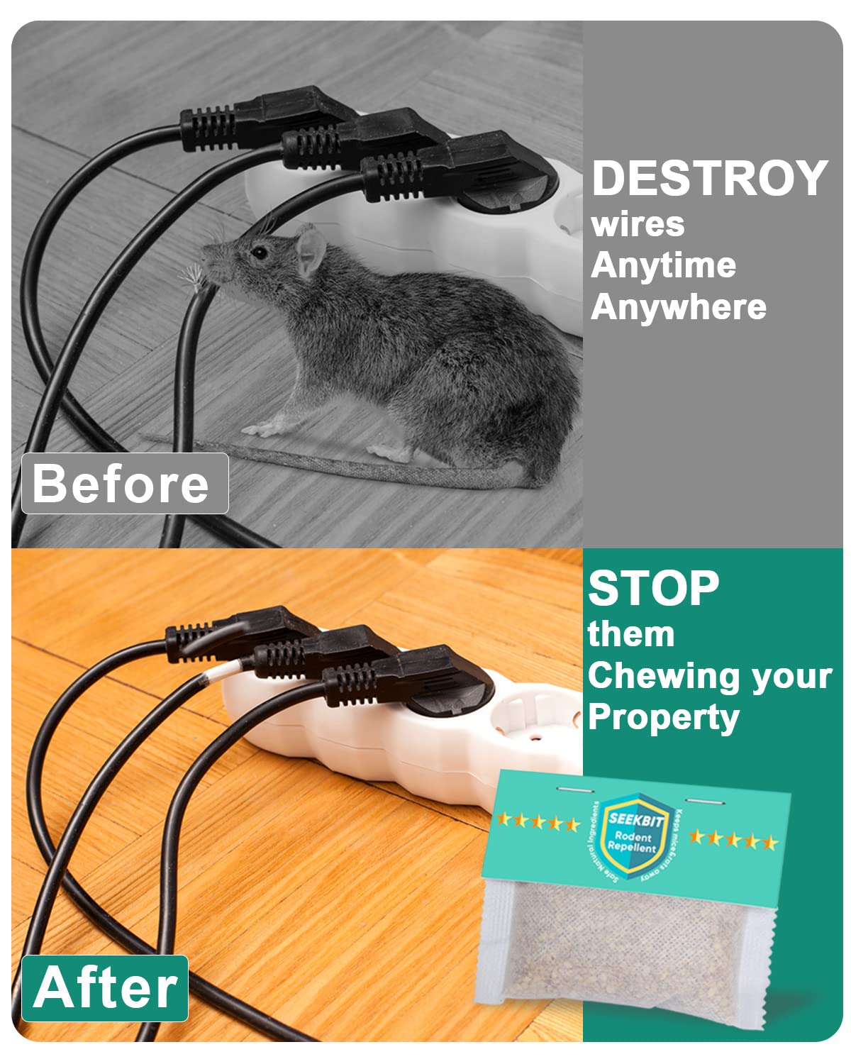 SEEKBIT Rodent Repellent, Large Peppermint Oil Repels Mice and Rats Squirrel and Other Rodents, Rat Mouse Repellent for Indoor Outdoor Attic RV Car Engines, Mouse Deterrent Keep Mice Out, 7 Pack