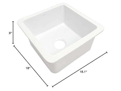 Sinkology P800-B36 Eden Undermount 18 in. Single Bowl Bar/Prep Strainer Drain Fireclay Kitchen Sink Kit, Crisp White